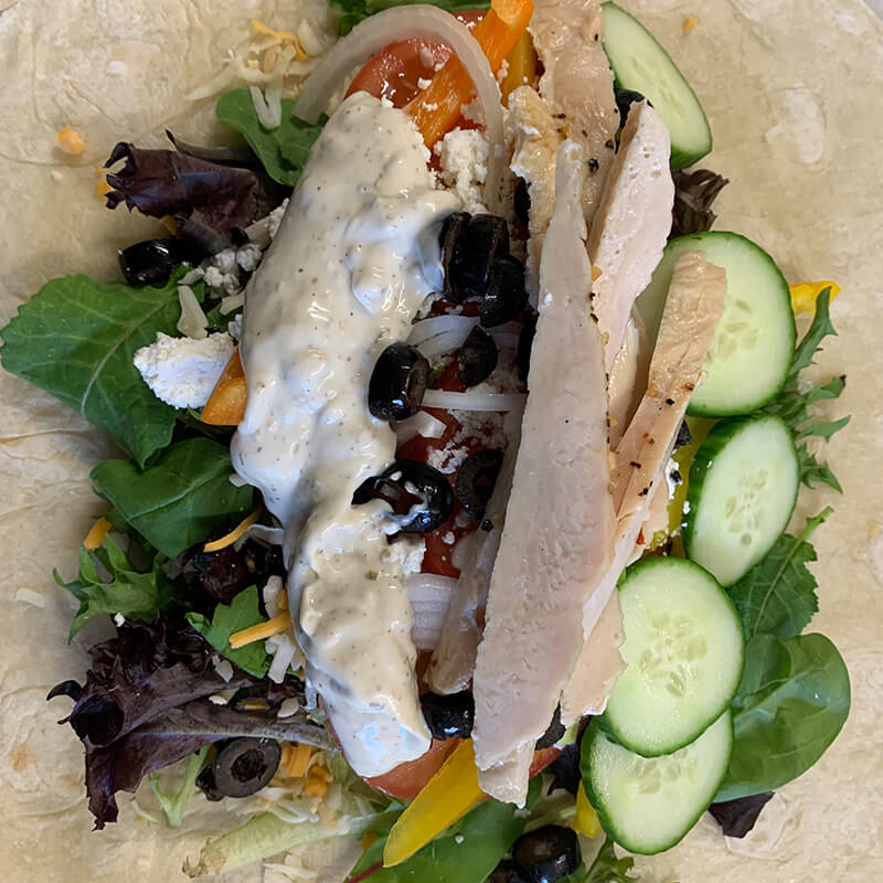 Greek Chicken Wrap | The Quest for Cakes Bakery